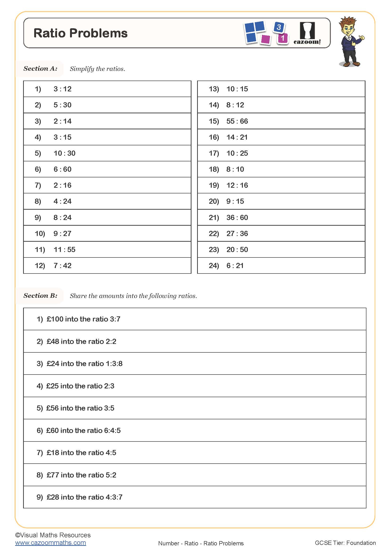 Year 7 Ratio Worksheets | PDF Printable Worksheets