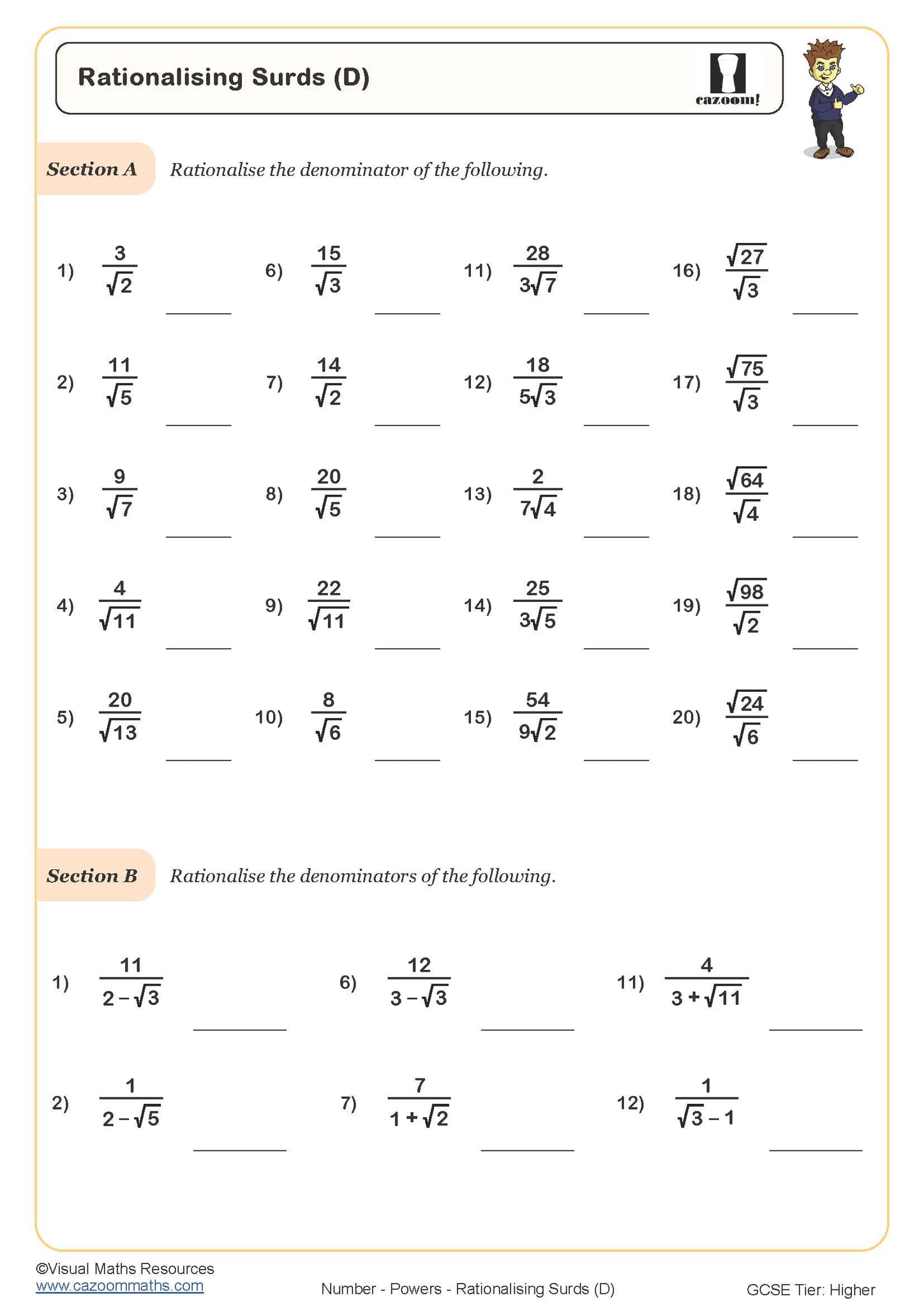 Ratio and Fractions (B) Worksheet | Cazoom Maths Worksheets