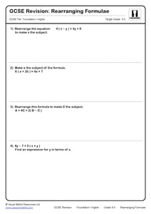 Rearranging Formulae (B) Worksheet | Cazoom Maths Worksheets
