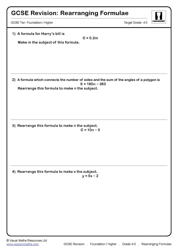 Rearranging Formulae GCSE Questions | GCSE Revision Questions