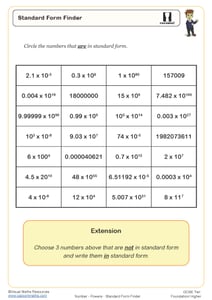 Recognising Standard Form Worksheet | Cazoom Maths Worksheets