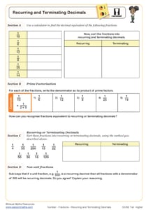 Recurring Decimals Worksheet | Printable Maths Worksheets