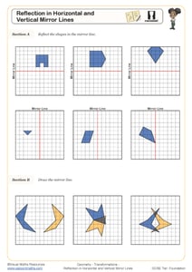 Reflection in Horizontal, Vertical and Diagonal Mirror Lines Worksheet ...