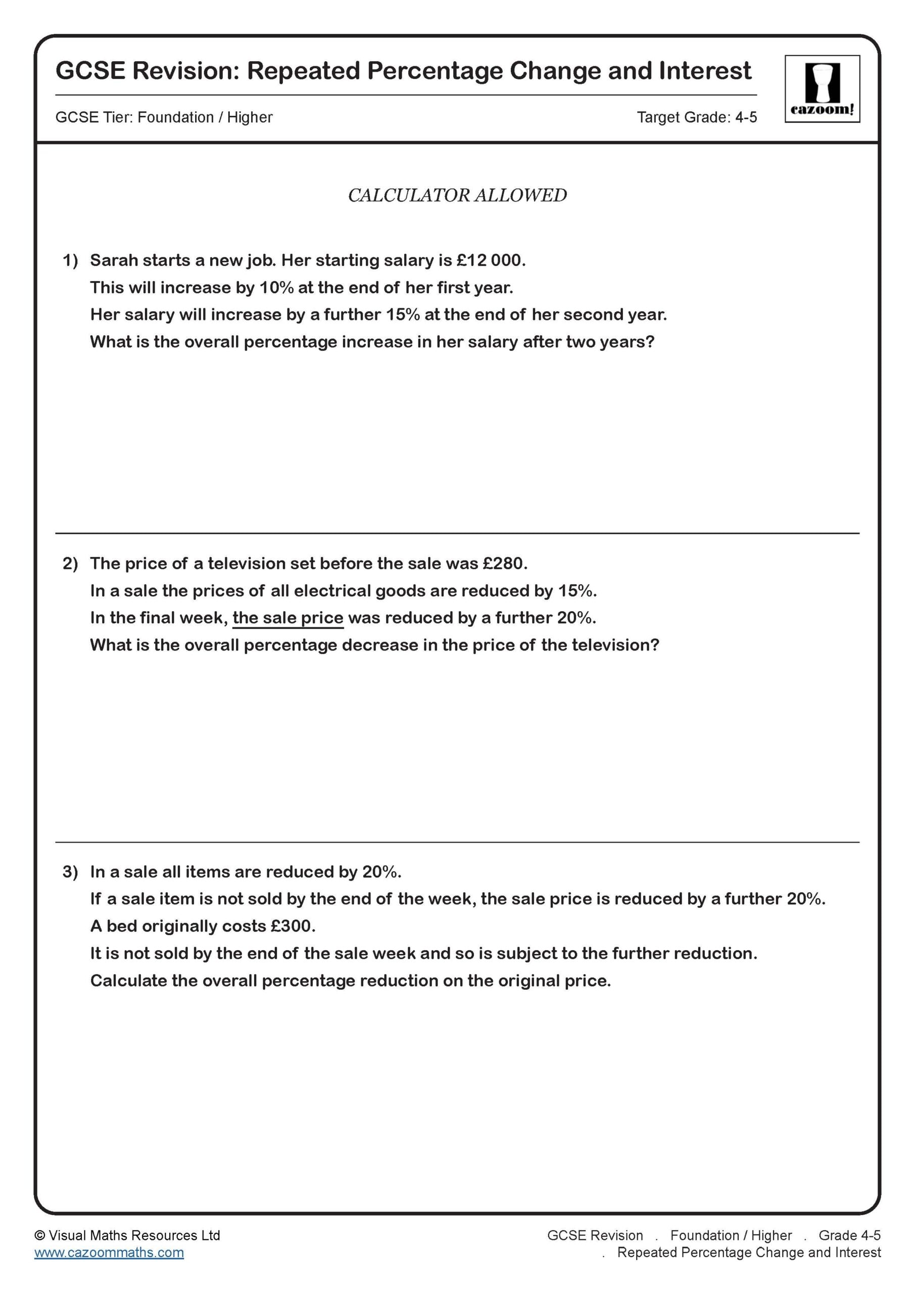 Repeated Percentage Change and Interest GCSE Questions | GCSE Revision ...