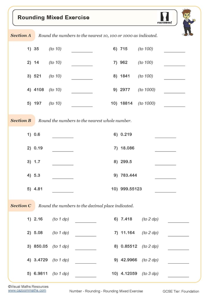 Rounding to the Nearest Ten Worksheet | Cazoom Maths Worksheets