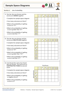 Sample Space Diagrams Worksheet | Cazoom Maths Worksheets