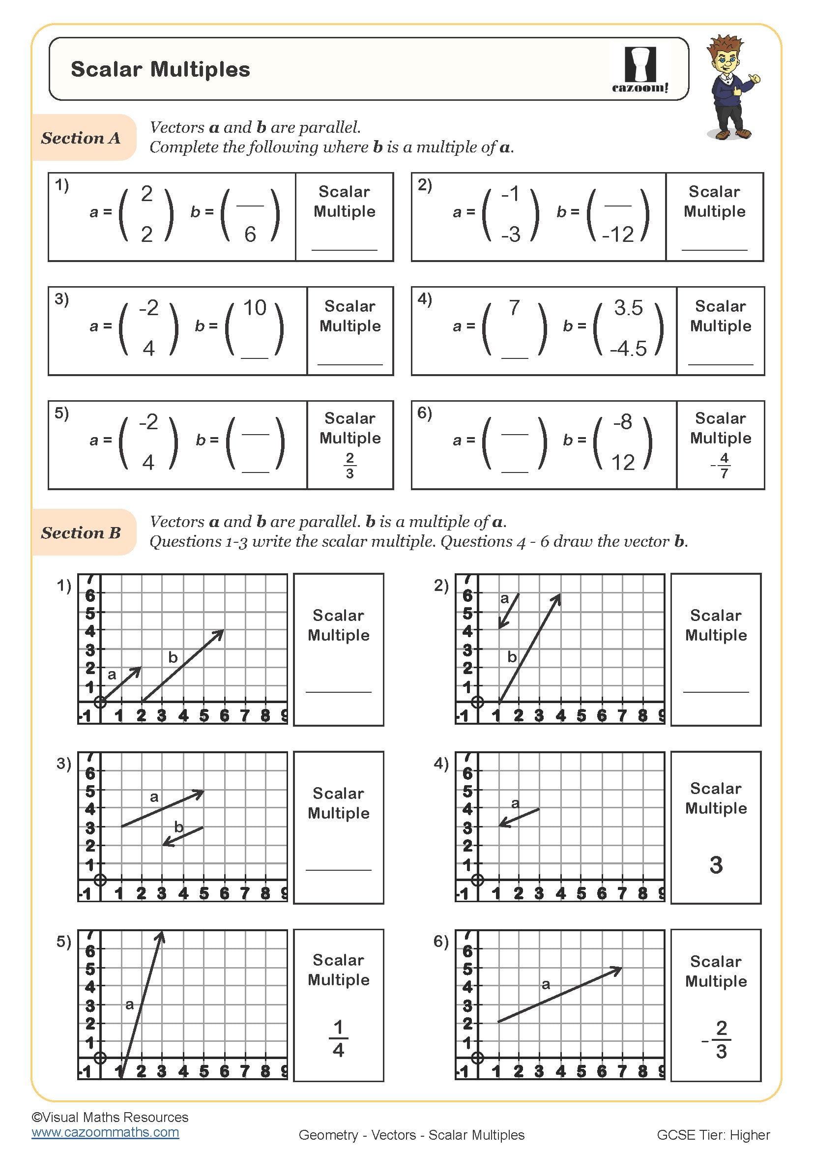 Column Vectors (A) Worksheet | Fun and Engaging PDF Worksheets