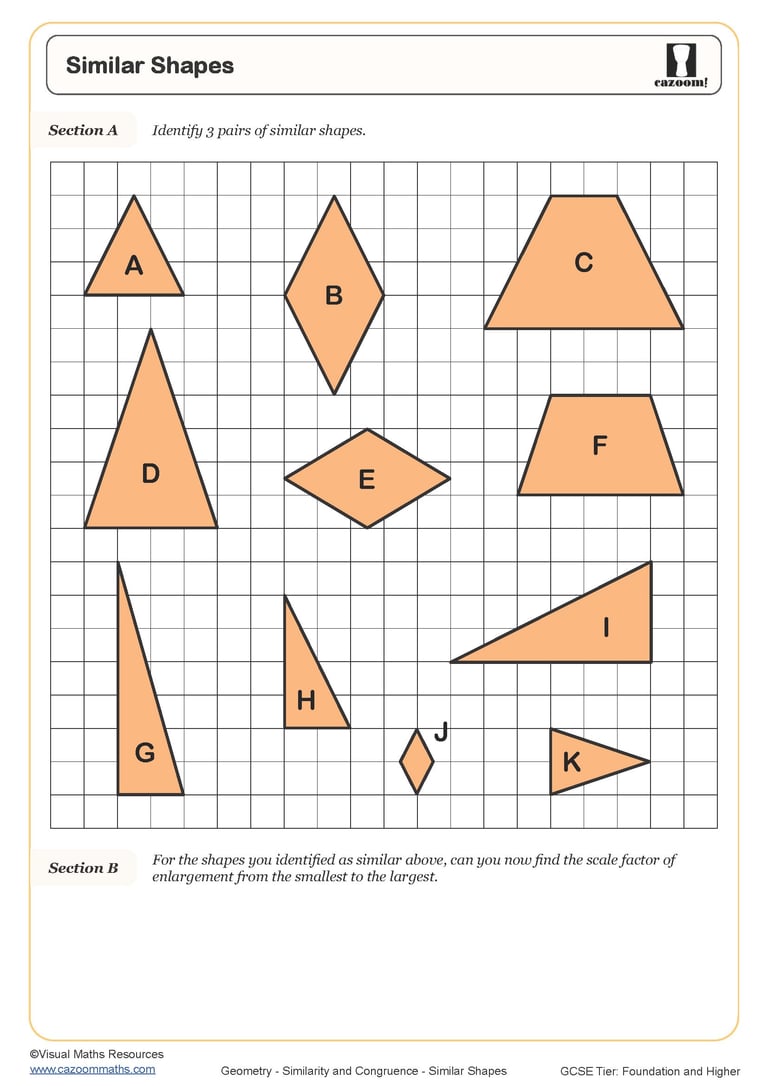 Similar Shapes | Cazoom Maths Worksheets