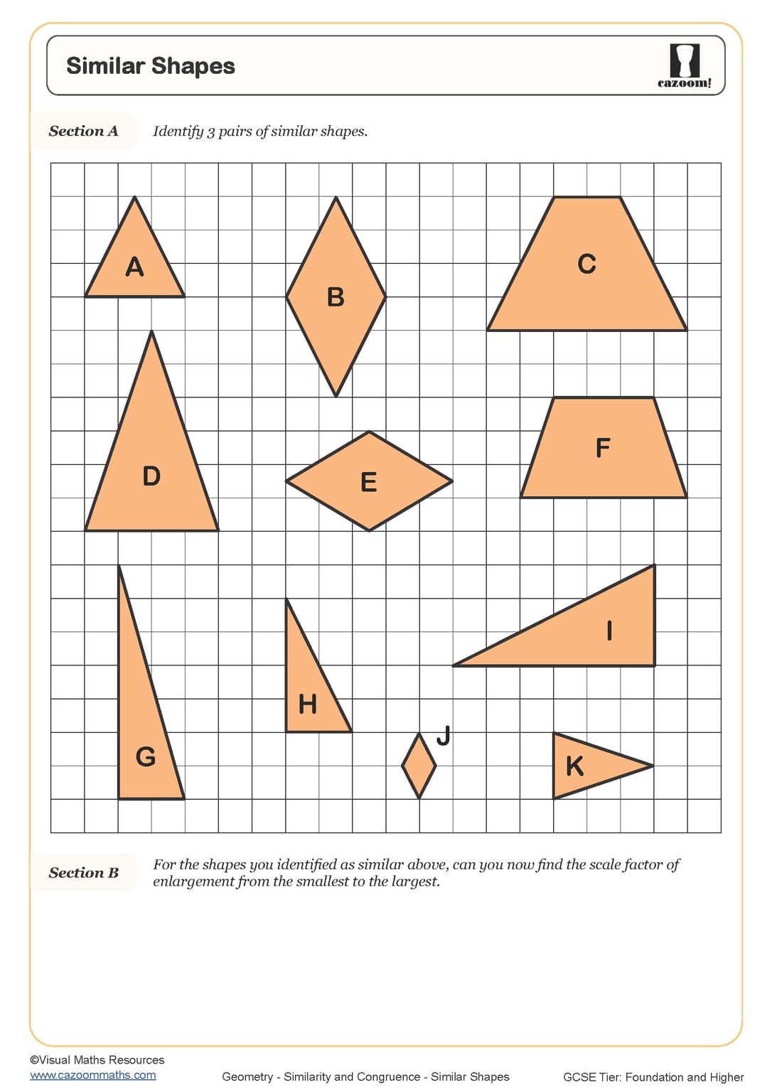 Similar Shapes Worksheet | Printable Maths Worksheets
