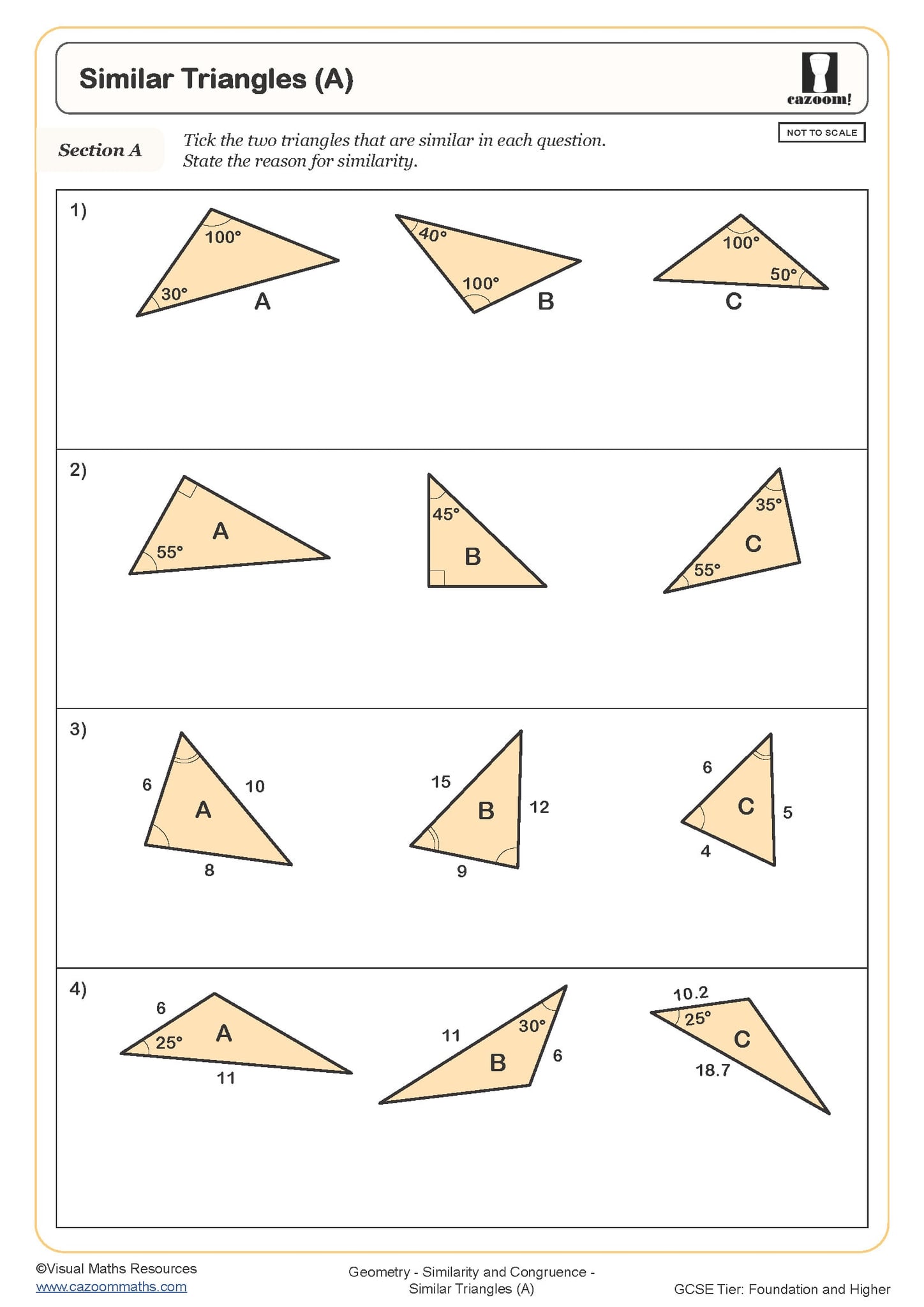 Similar Triangles (B) Worksheet | Printable Maths Worksheets