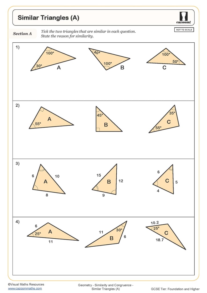 Similar Triangles (B) Worksheet | Printable Maths Worksheets