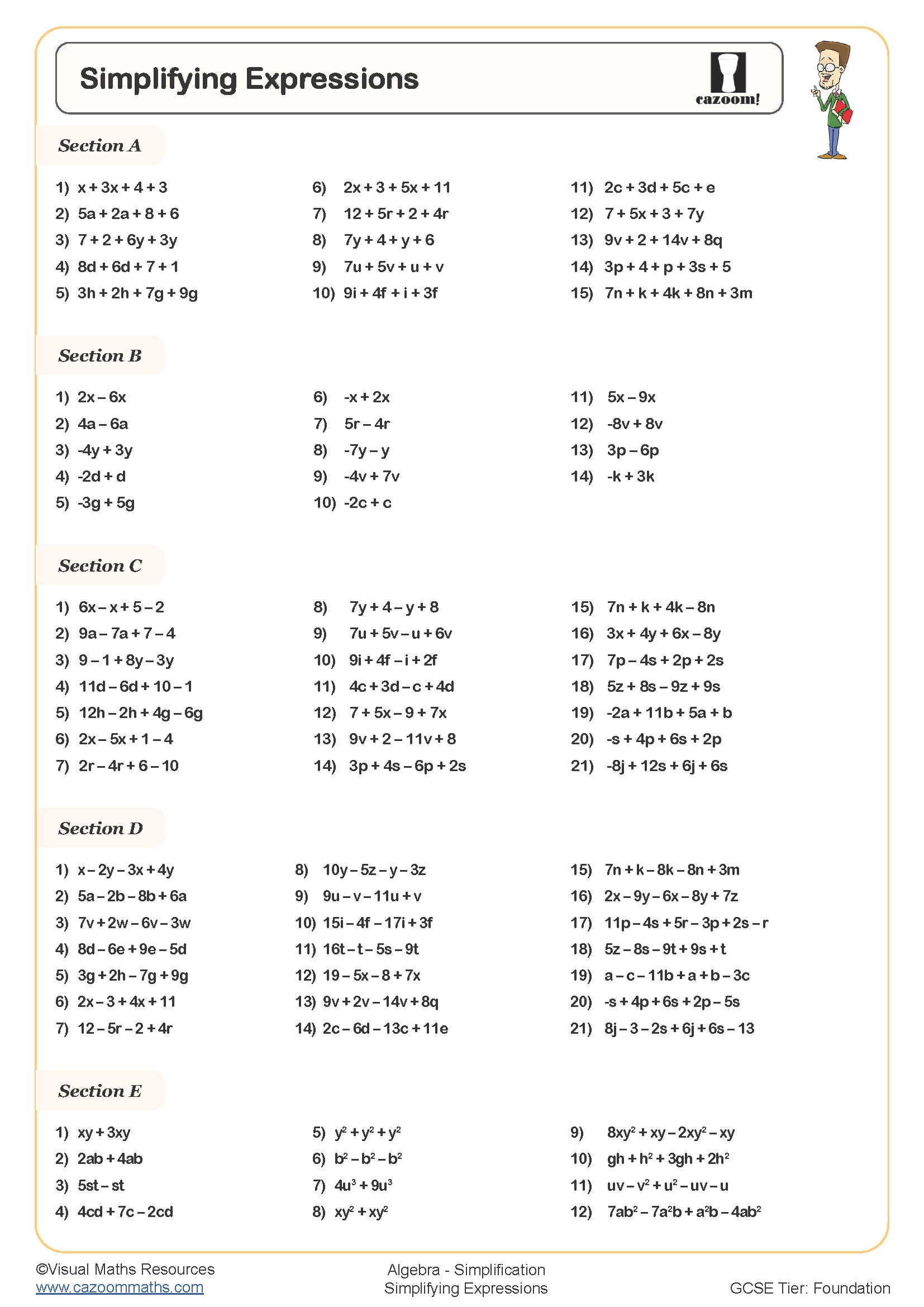 Simplifying Expressions Worksheet | Fun and Engaging PDF Worksheets