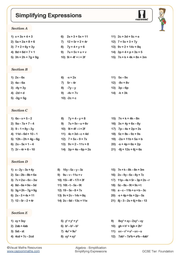 Simplifying Fractions (C) Worksheet | Cazoom Maths Worksheets