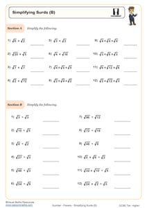 Simplifying Surds (A) Worksheet | Printable PDF Worksheets