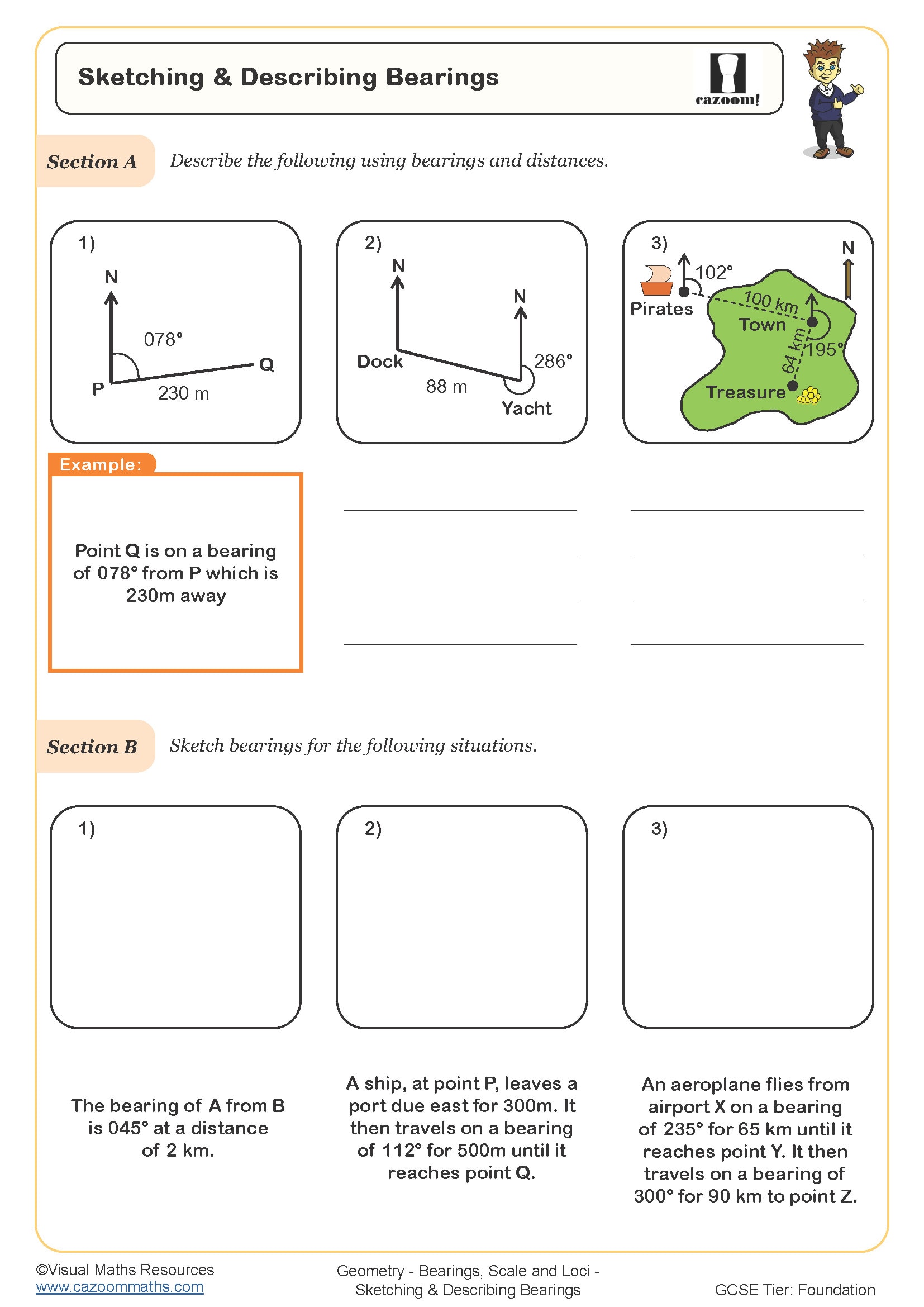 Calculating Bearings (A) Worksheet | Fun and Engaging PDF Worksheets