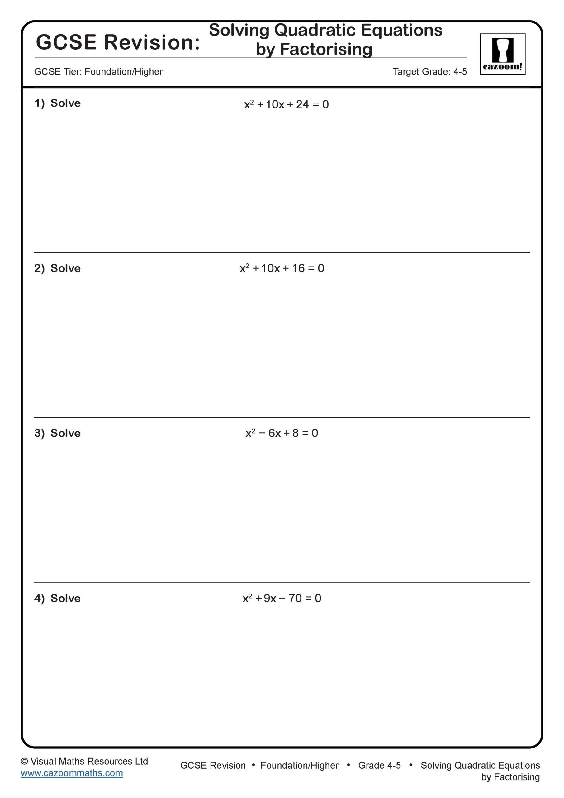 Solving Quadratic Equations by Factorising GCSE Questions | GCSE ...