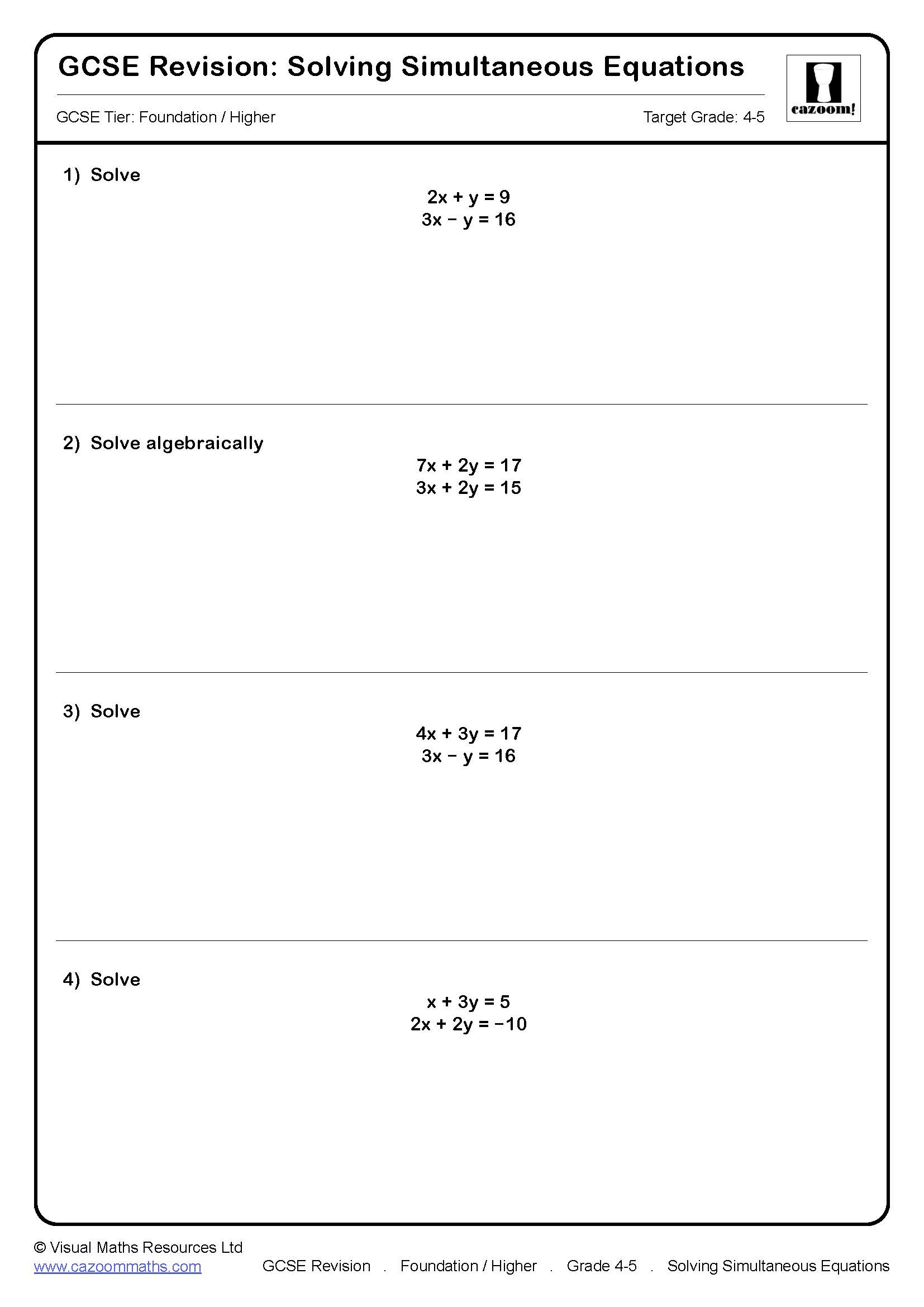 Solving Simultaneous Equations GCSE Questions | GCSE Revision Questions