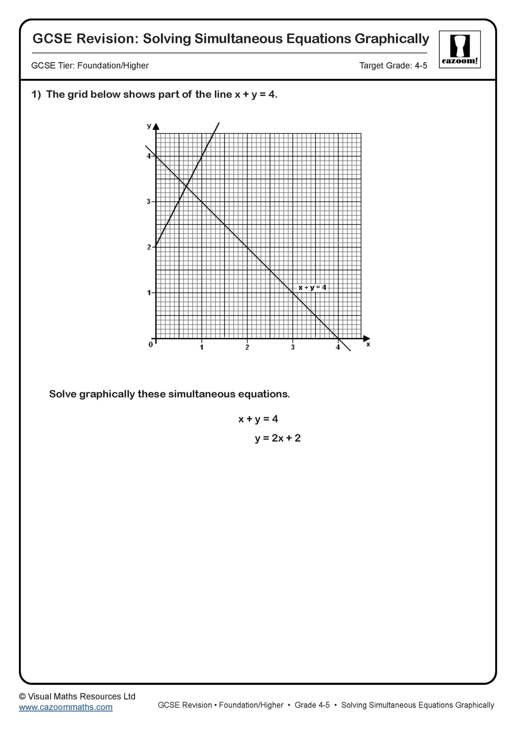 Solving Simultaneous Equations Graphically GCSE Questions | GCSE ...