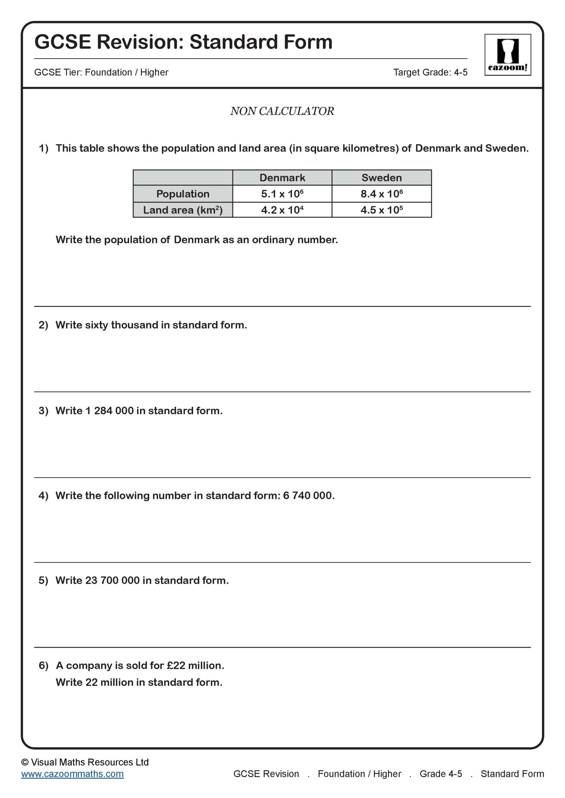 Standard Form GCSE Questions | GCSE Revision Questions