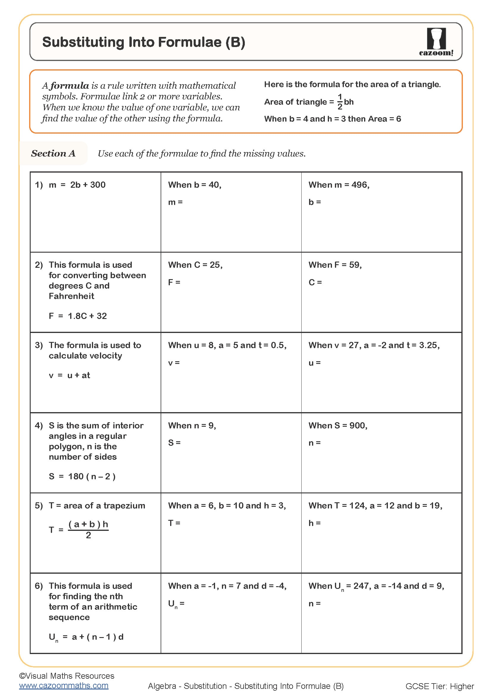Year 7 Substitution Worksheets | PDF Printable Worksheets