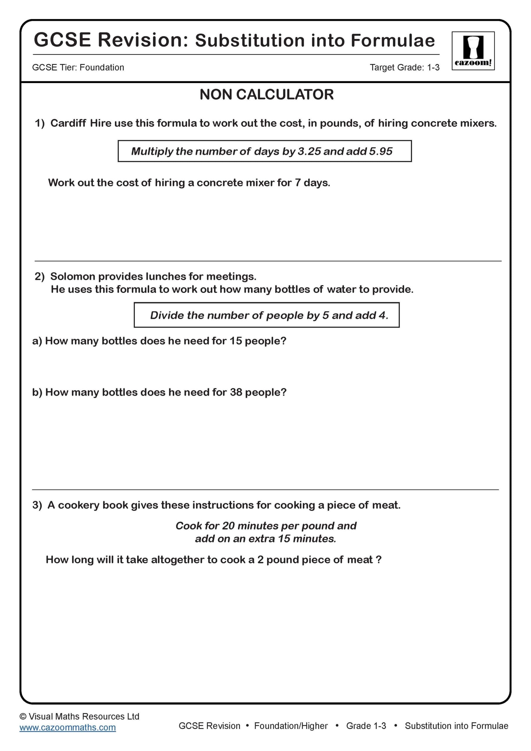 Substitution Foundation GCSE Questions | GCSE Revision Questions