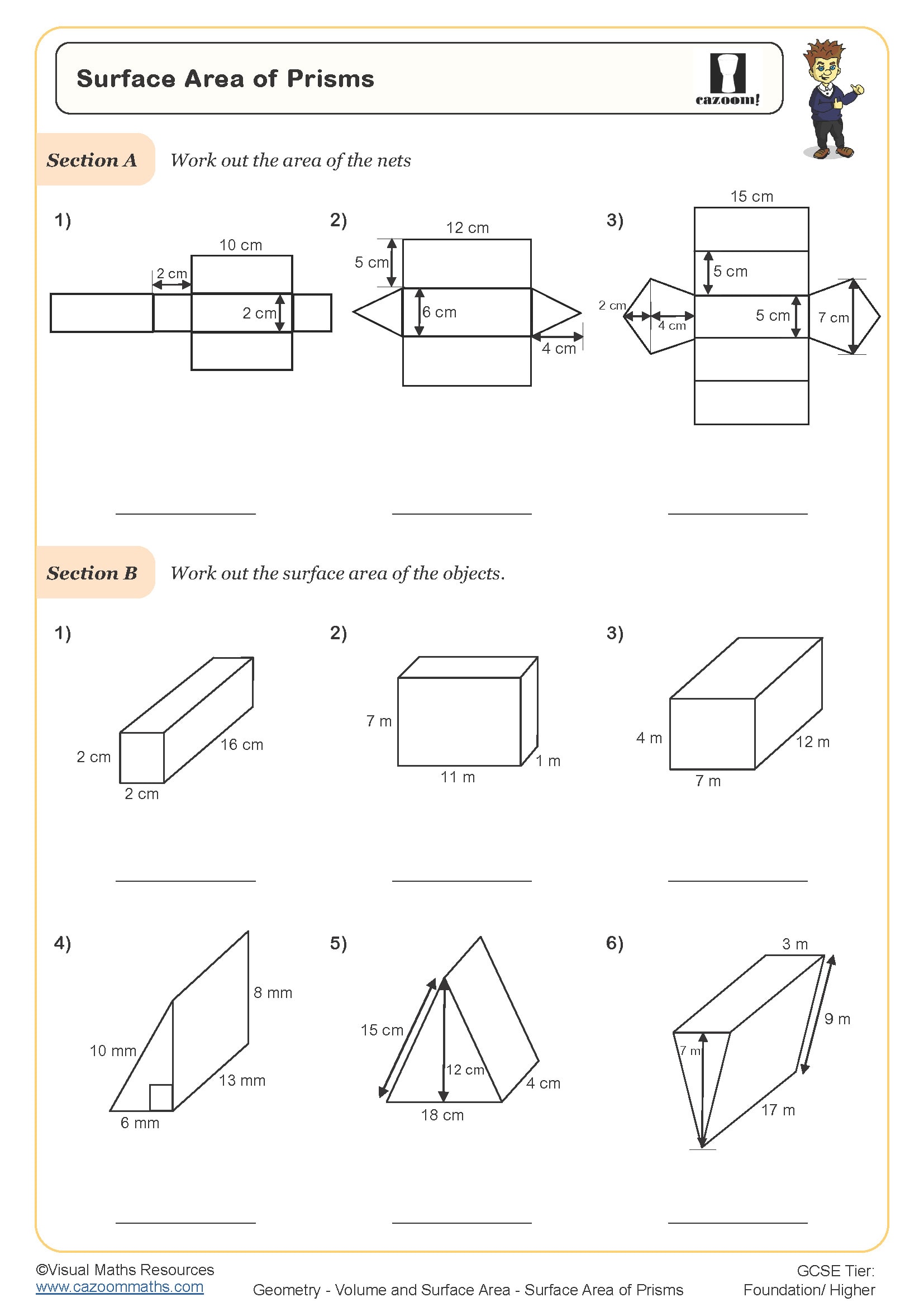 Surface Area of Pyramids Worksheet | Printable PDF for Year 10 and Year ...