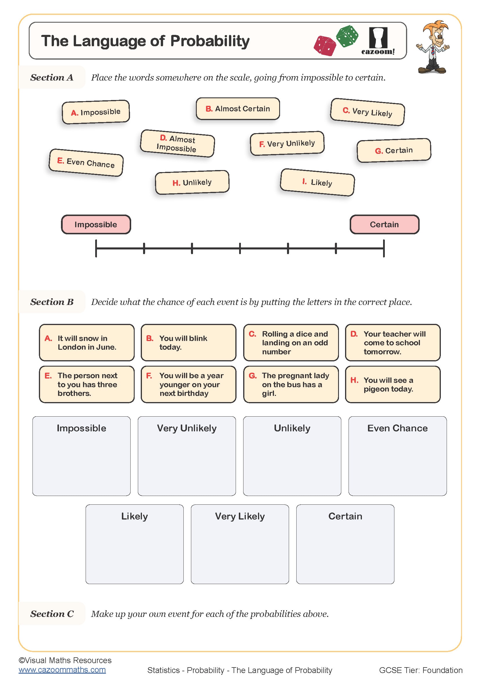 The Language of Probability Worksheet | Printable PDF Worksheets