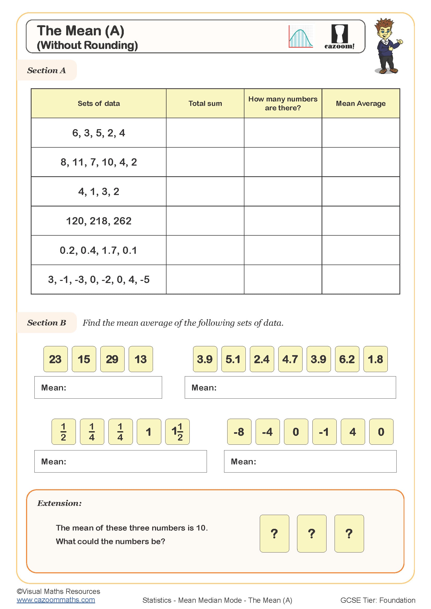 Mean, Median, Mode and Range (B) Worksheet | Printable Maths Worksheets
