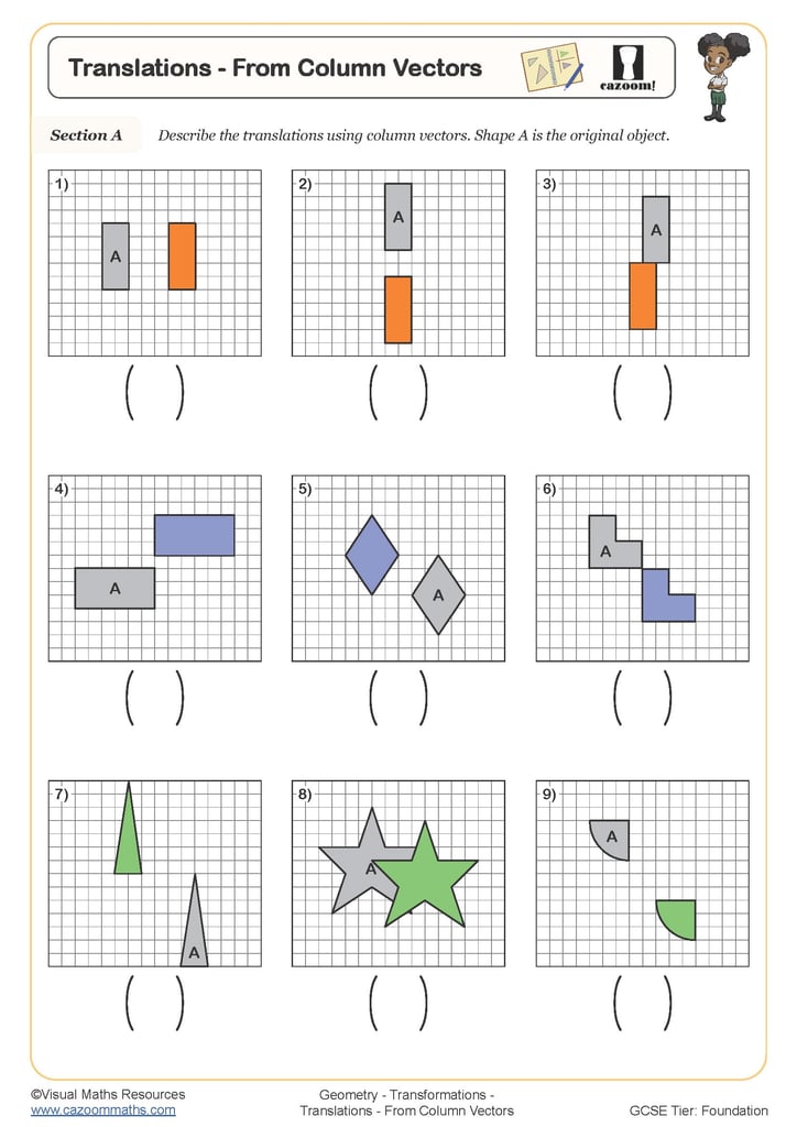 Translation Trail Worksheet | Printable Maths Worksheets