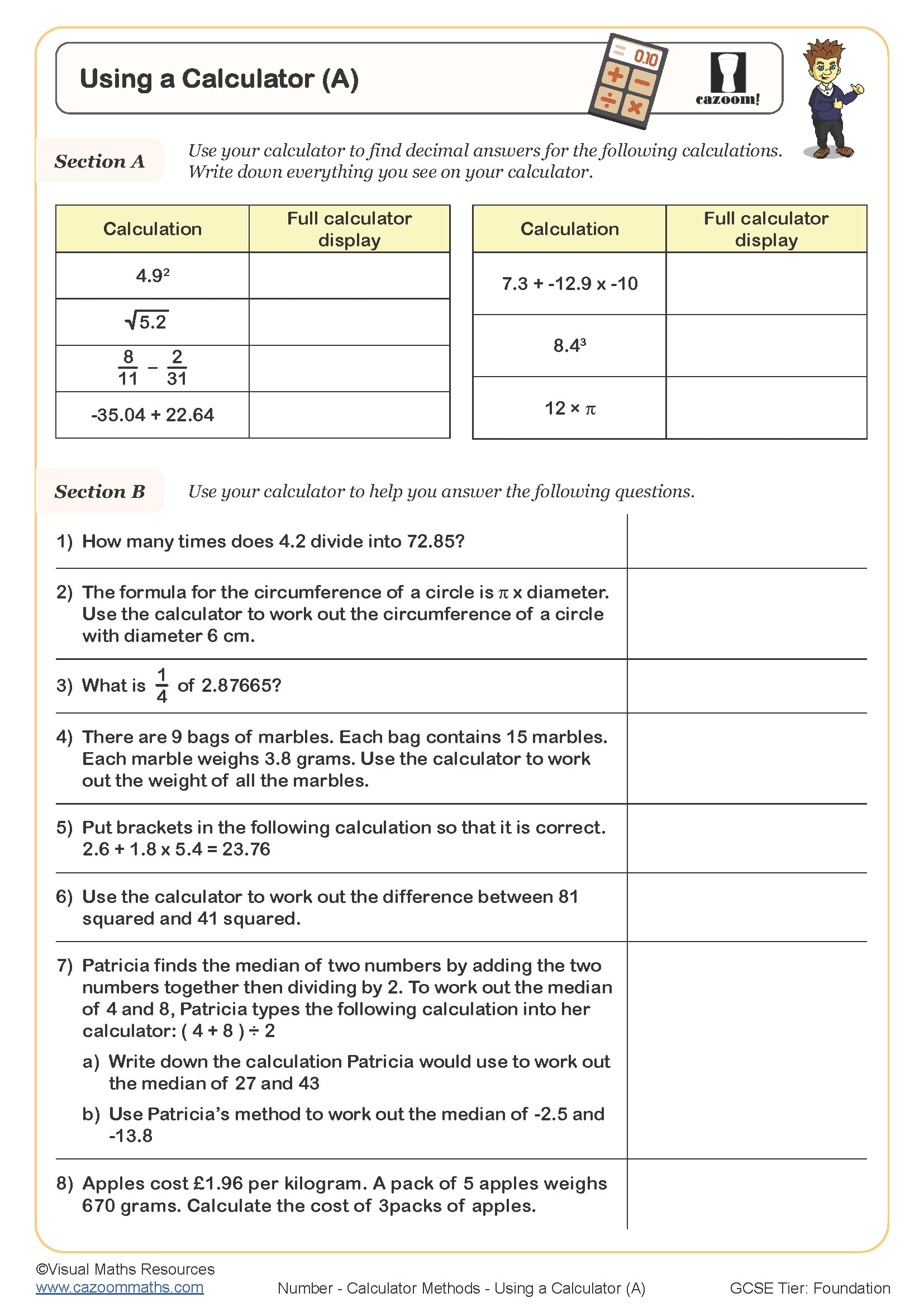 Year 7 Calculator Methods Worksheets | PDF Printable Worksheets
