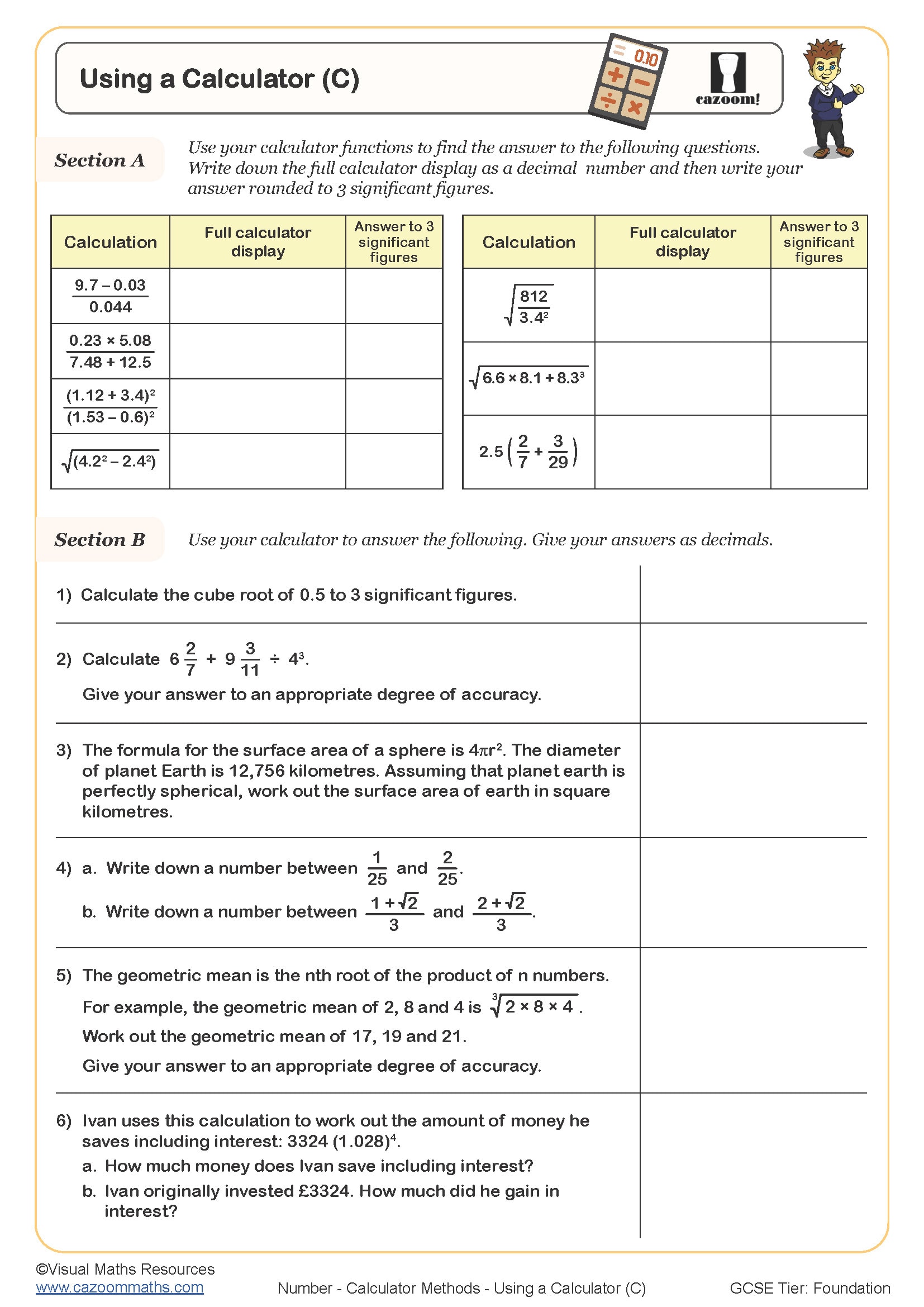 Using a Calculator (C) Worksheet | Cazoom Maths Worksheets