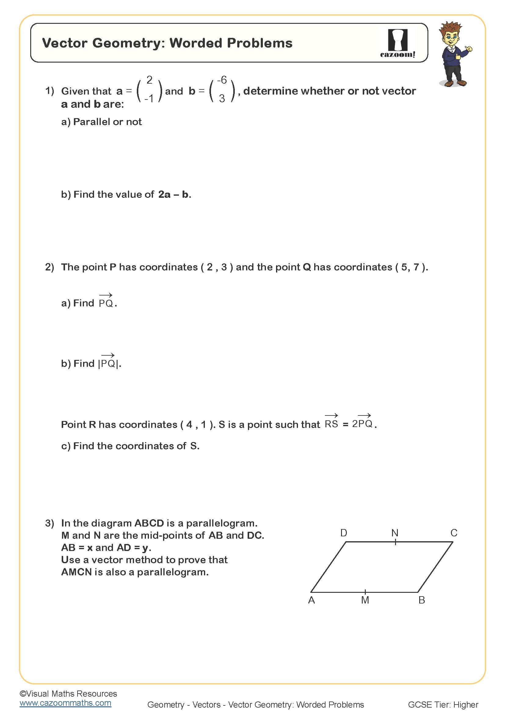 Vector Geometry (Word Problems) Worksheet | Printable Maths Worksheets