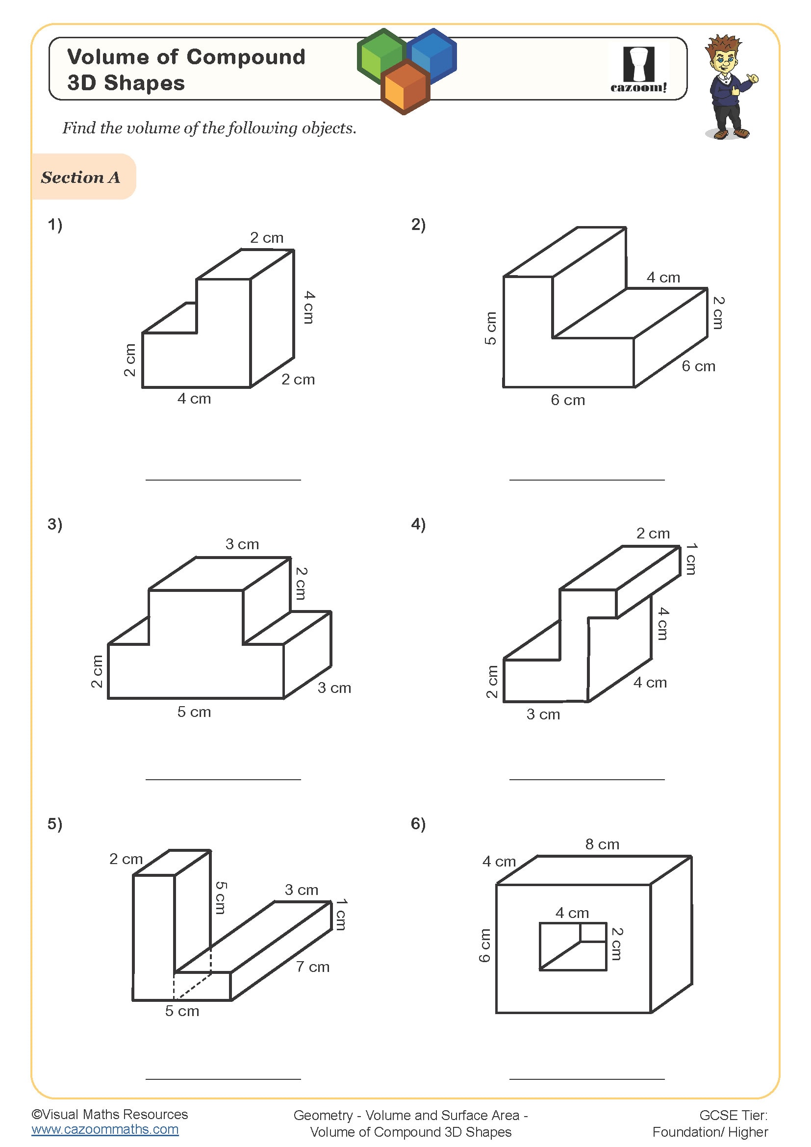 Surface Area- 'L' Shaped Prisms Worksheet | Printable PDF Year 9 and ...