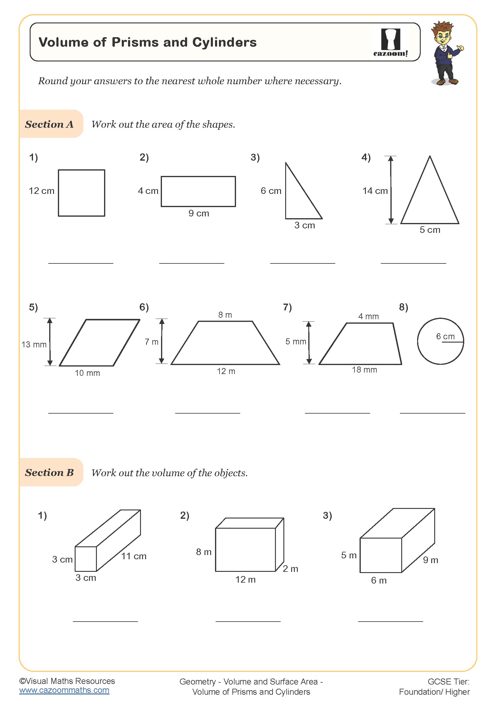 Cross Sections Worksheet | Printable PDF Year 8 and Year 9 Geometry ...