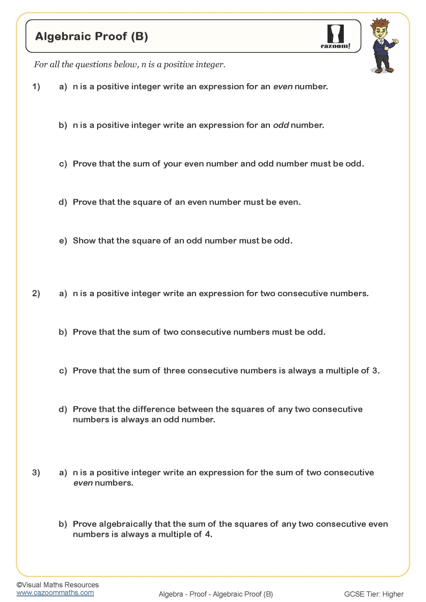 Algebraic Proof (A) Worksheet | Printable PDF Worksheets