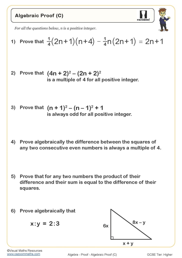 Algebraic Proof (A) Worksheet | Printable PDF Worksheets