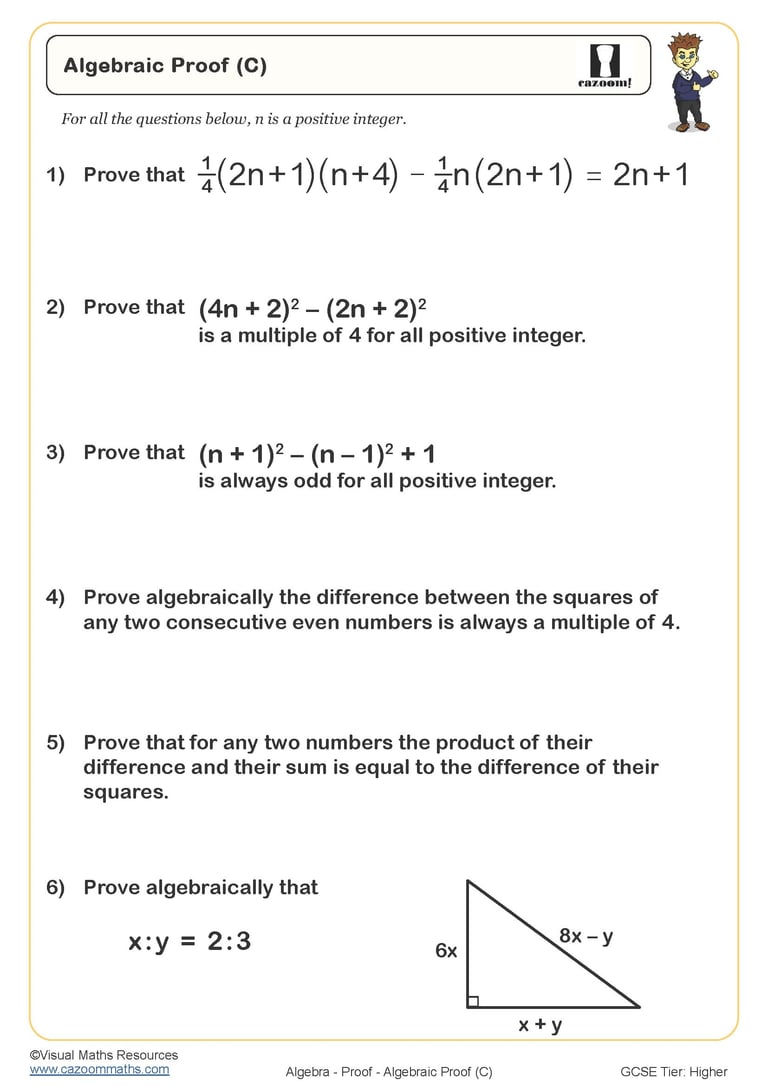 Algebraic Proof (A) Worksheet | Printable PDF Worksheets