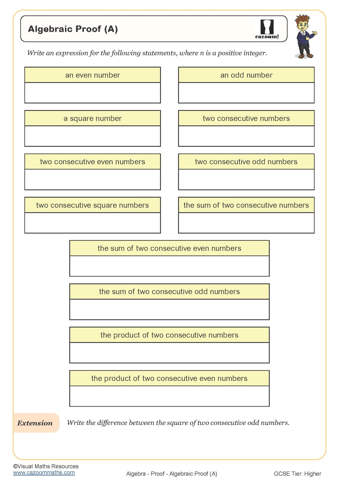Algebraic Proof (B) Worksheet | Cazoom Maths Worksheets