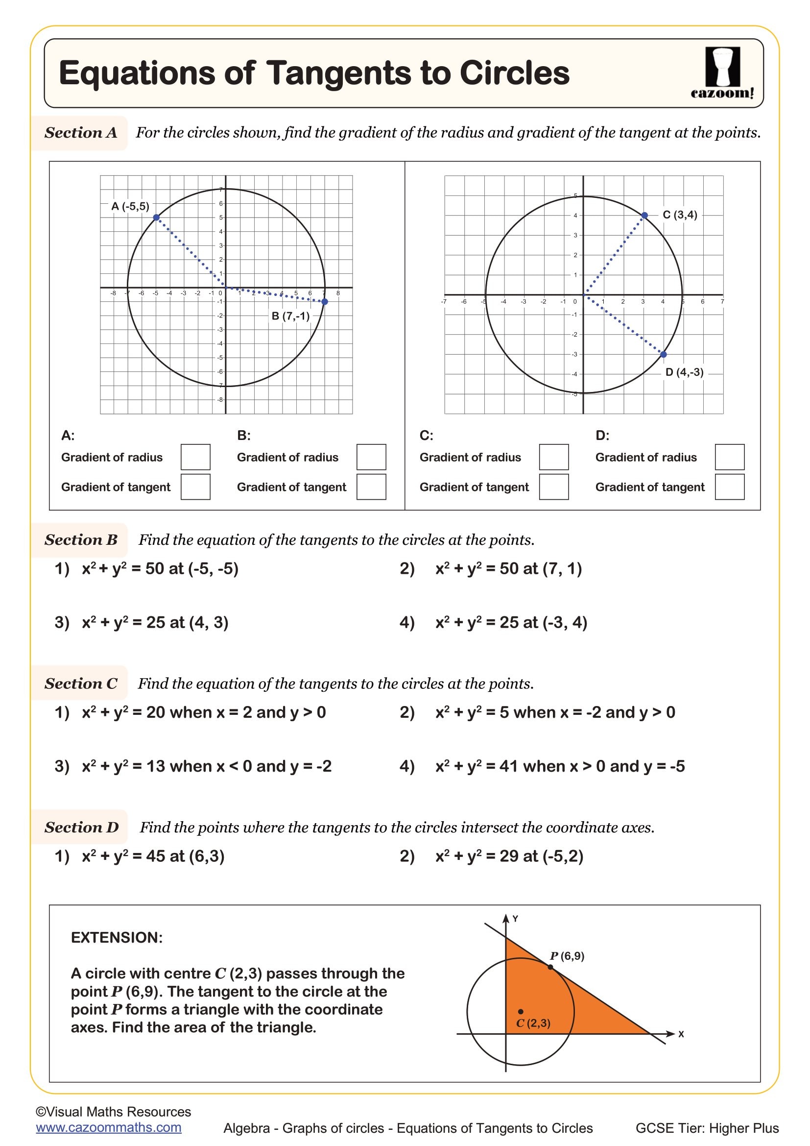 Equations of Tangents to Circles Worksheet | Fun and Engaging PDF ...