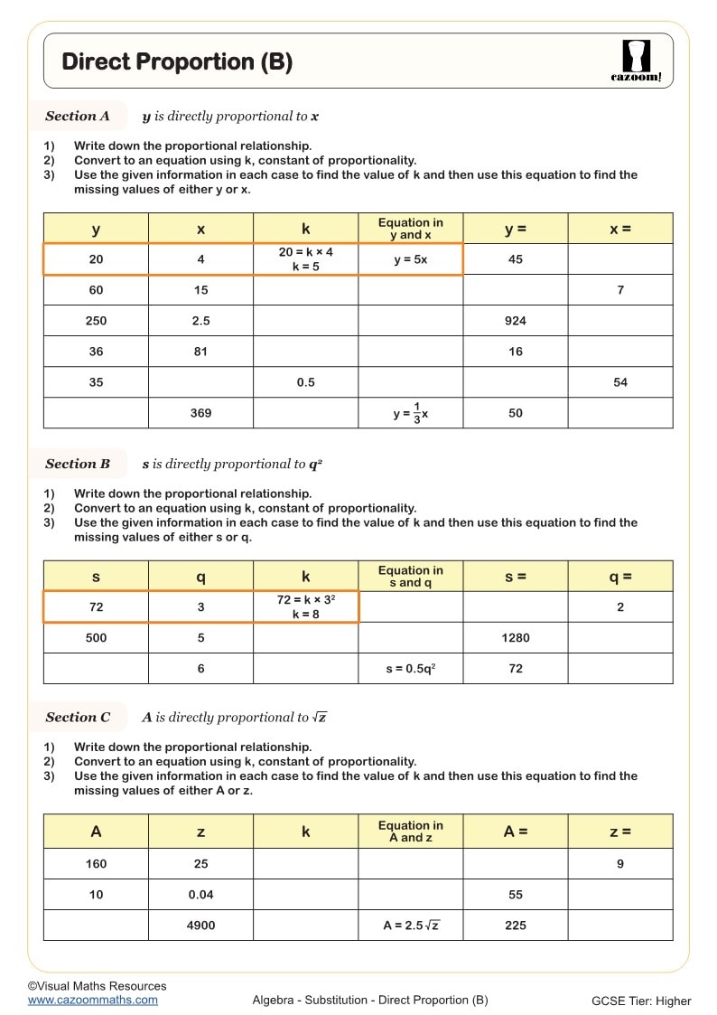 Year 11 Substitution Worksheets with Answers