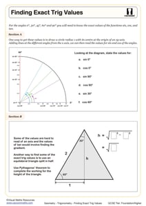 Finding Exact Trig Values Worksheet | Printable Maths Worksheets