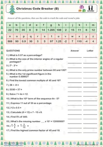 Christmas Code Breaker (B) Worksheet | Cazoom Maths Worksheets