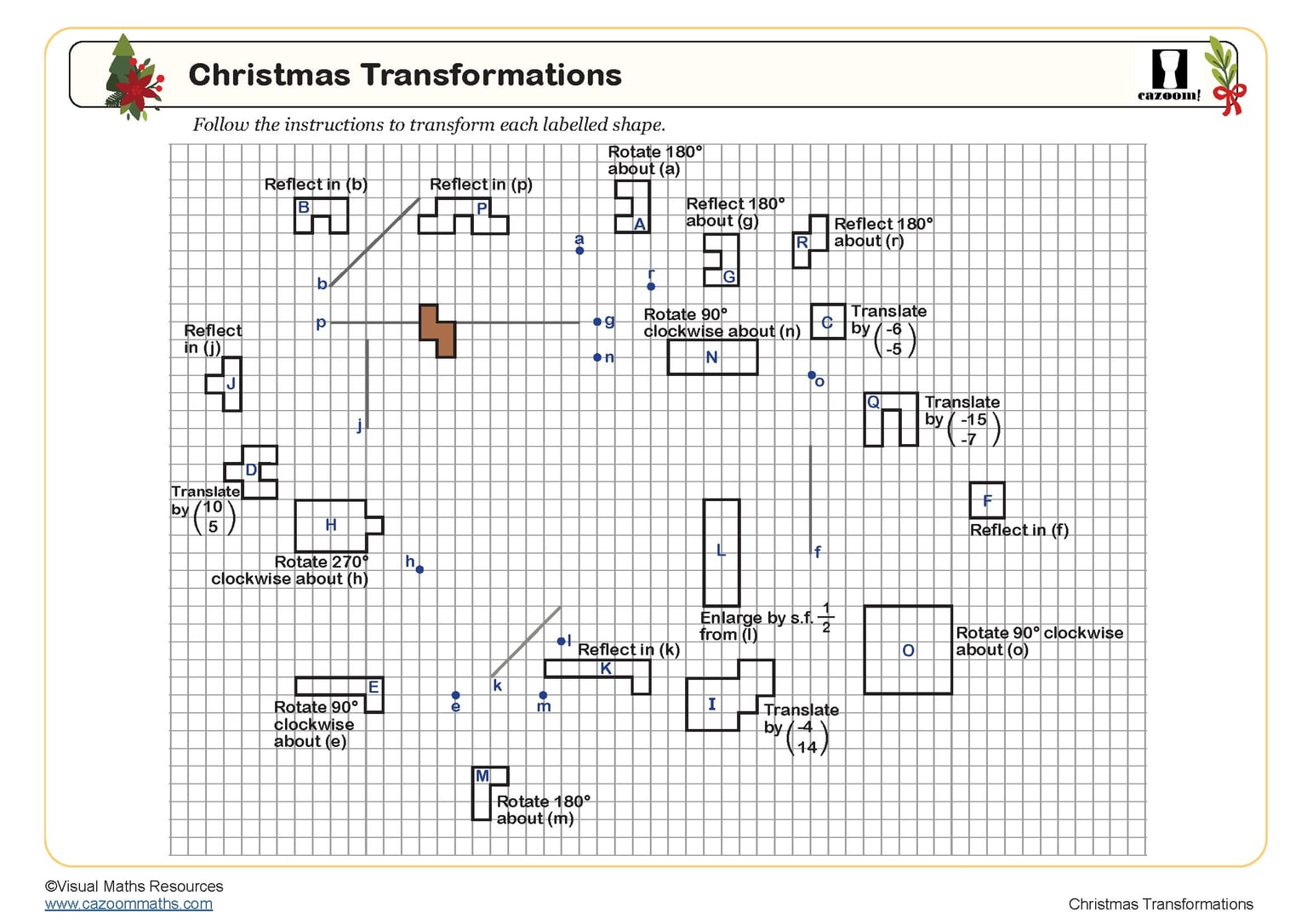 Christmas Transformations Worksheet | Cazoom Maths Worksheets