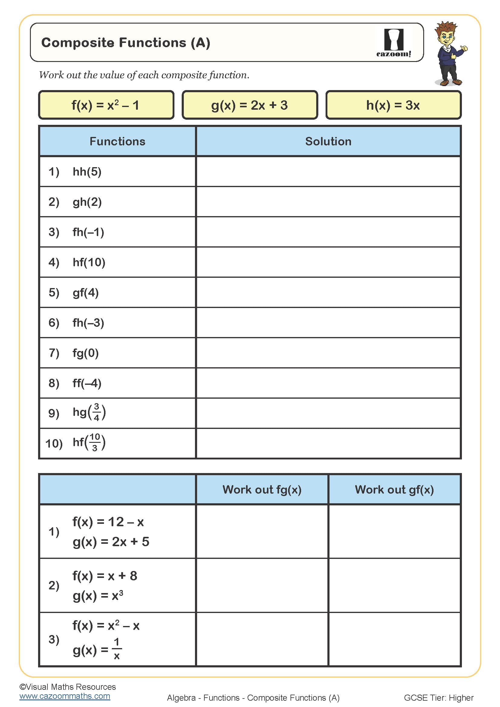 Composite Functions Worksheets Ks4 With Answers