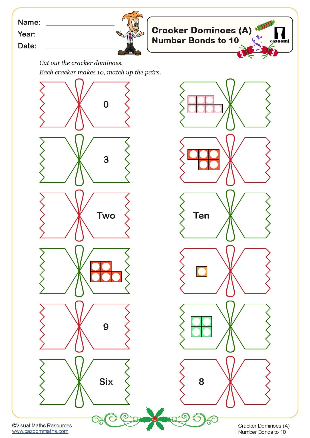 Cracker Dominoes (A) Worksheet | Cazoom Maths Worksheets