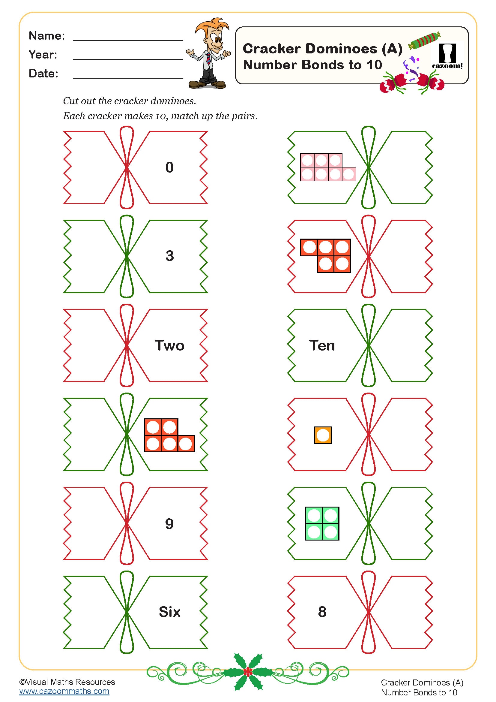 Cracker Dominoes (A) Worksheet | Cazoom Maths Worksheets