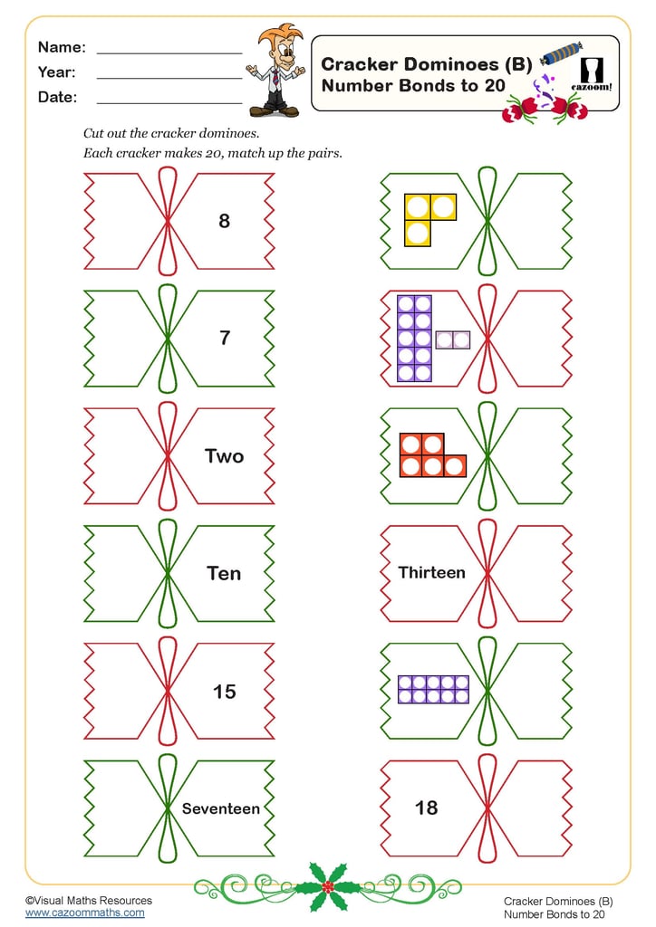 Cracker Dominoes (B) Worksheet | Cazoom Maths Worksheets