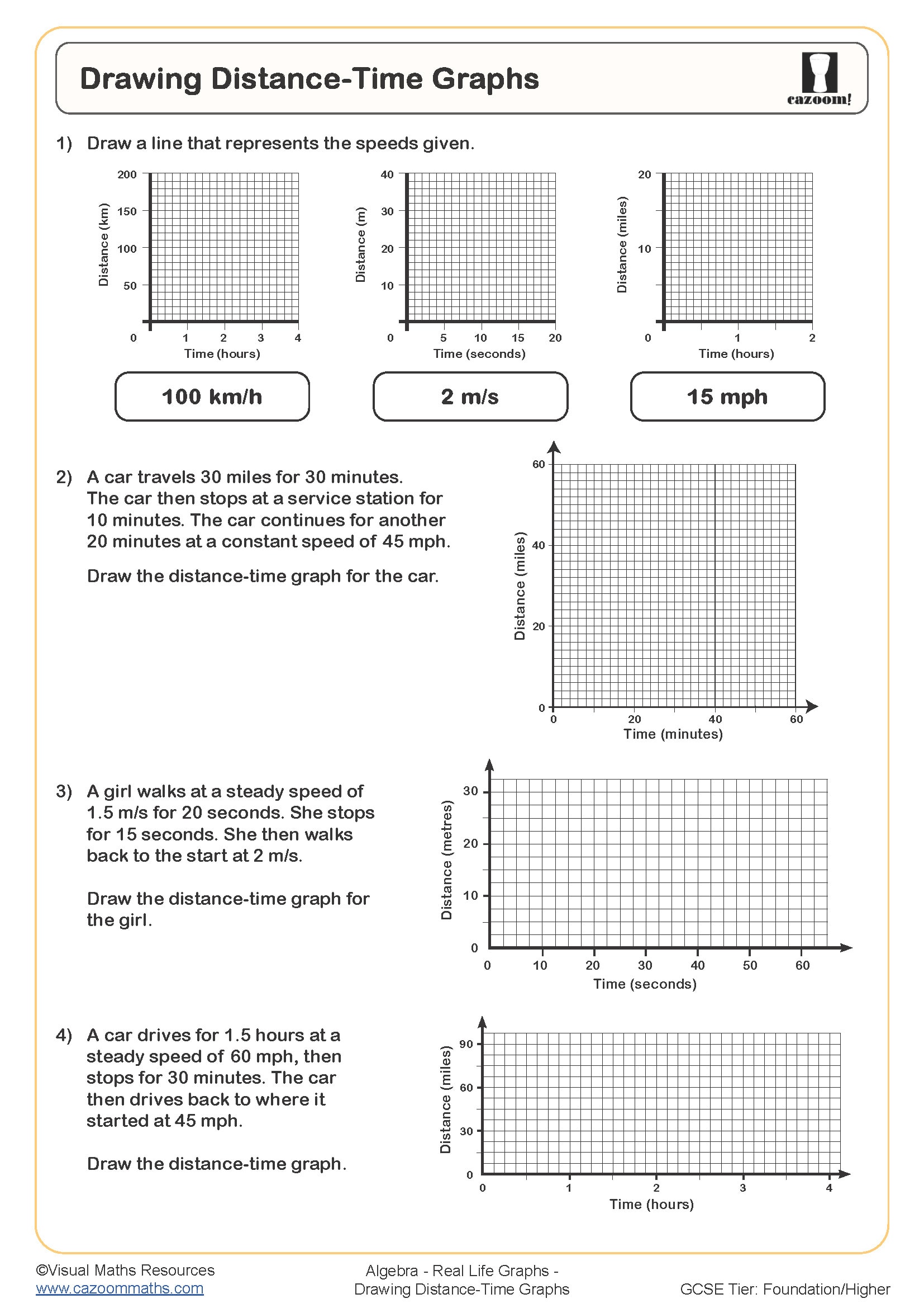 Drawing Distance Time Graphs Worksheet Printable PDF 53 OFF