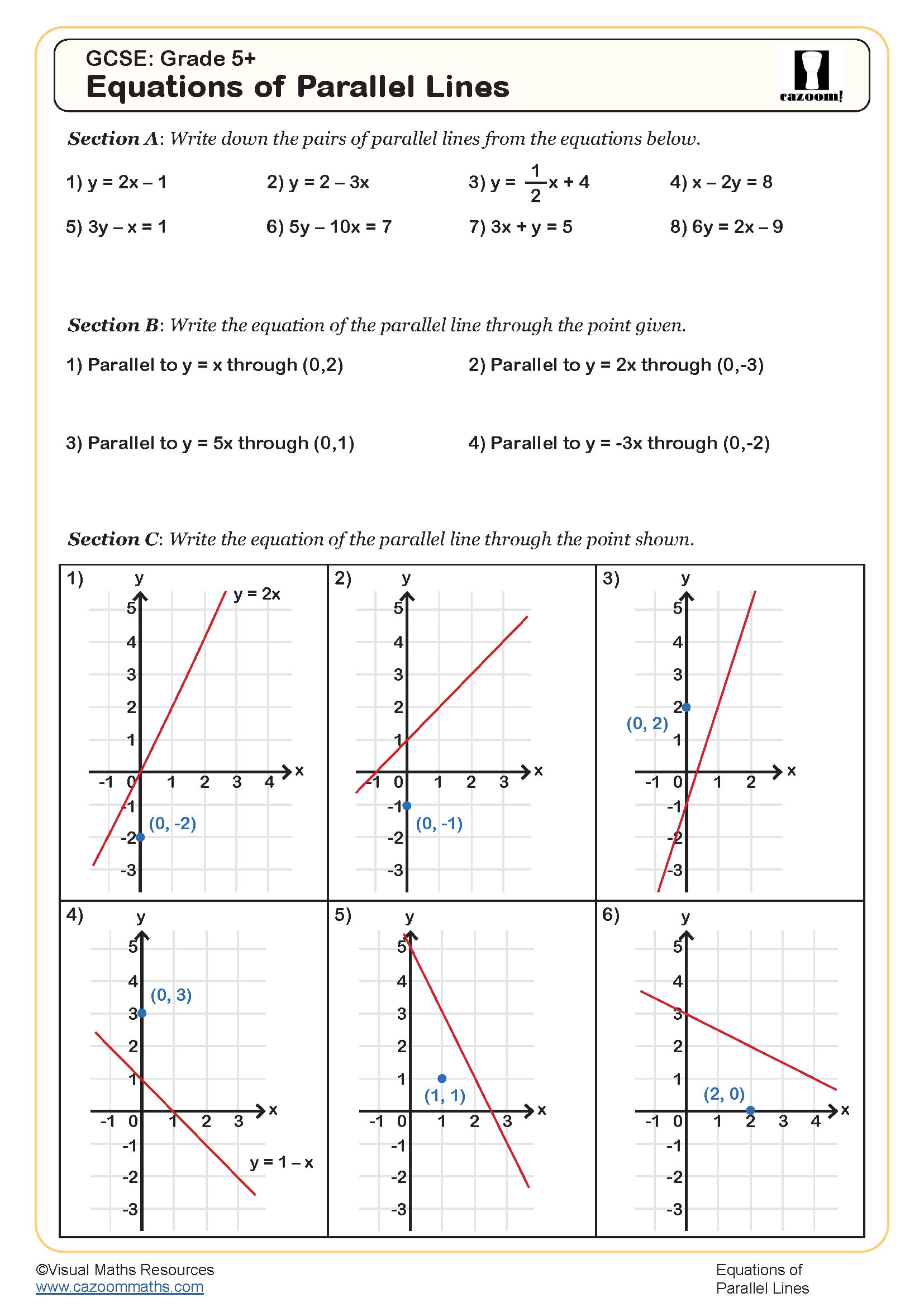 Equations Of Parallel Lines Worksheet Cazoom Maths Worksheets