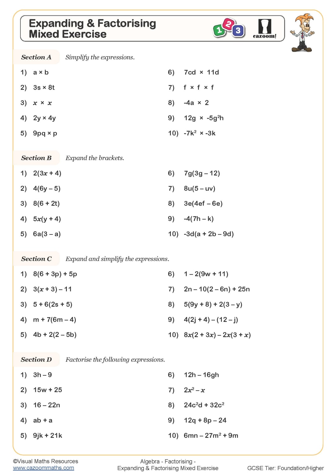 Expanding and Factorising Mixed Exercise Worksheet | Fun and Engaging ...